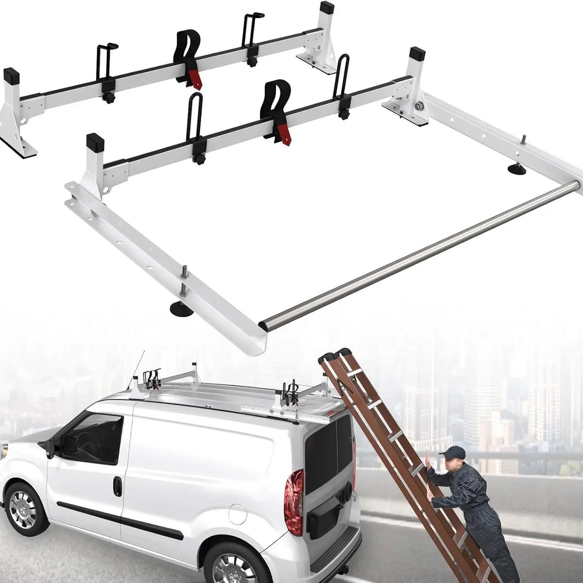 MELIPRON 45" Van Ladder Rack Van Roof Rack with Rear Cargo Roller Fit ...