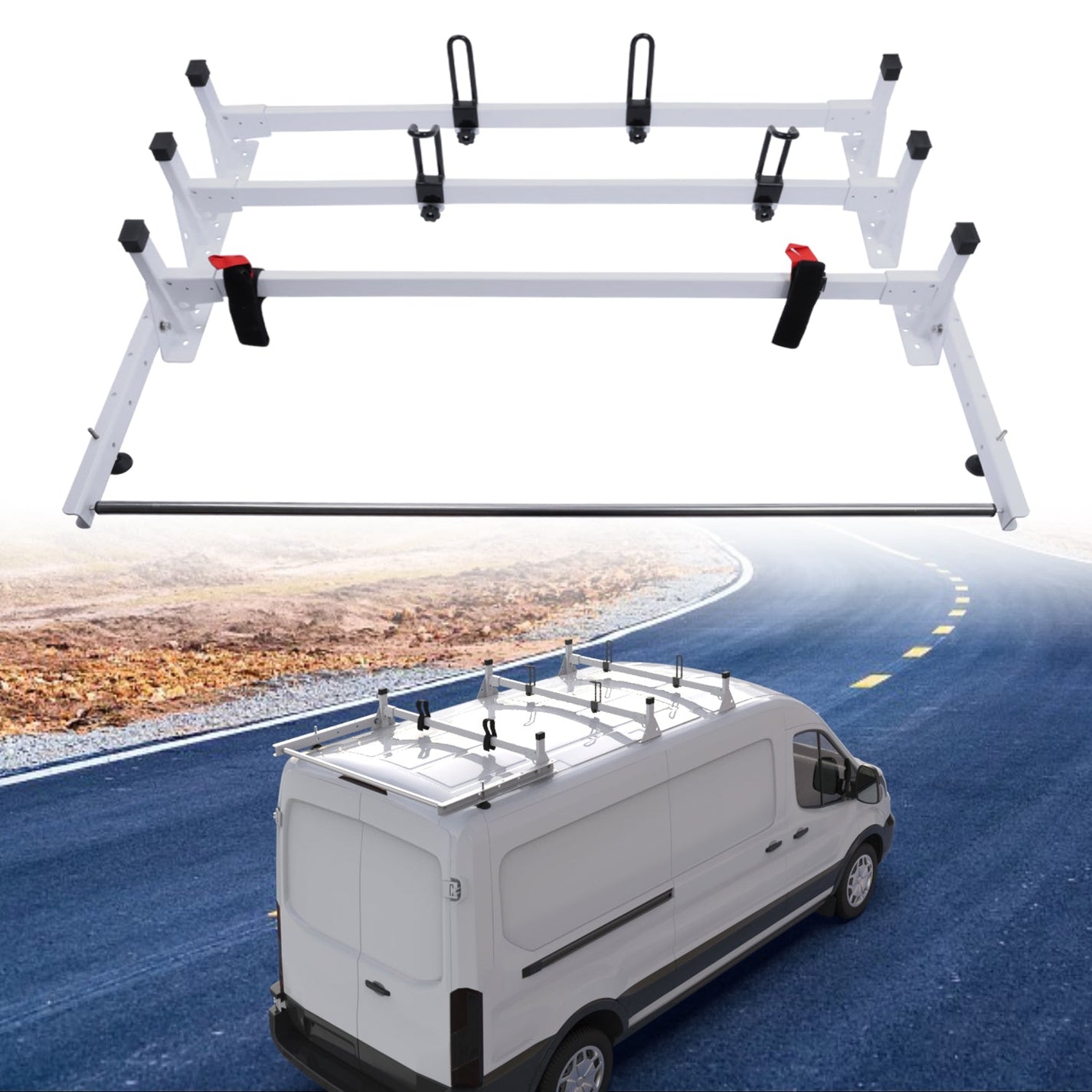 Melipron 54" Ladder Roof Rack Fit for Ford Transit 150 250 350 Cargo ...